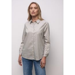 Street One Damen Langarmbluse, beige, Gr. 46, gestreift, Web, 79% Baumwolle, 19% Polyamid, 2% Elasthan, Blusen, aus Baumwolle mit Stretchanteil