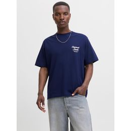 Jack & Jones JACK & JONES Herren Kurzarmshirt "JORNORREBRO TYPO TEE SS CREW NECK NOOS", blau, Gr. S, bedruckt, Jersey, Obermaterial: 100% Baumwolle, Shirts,