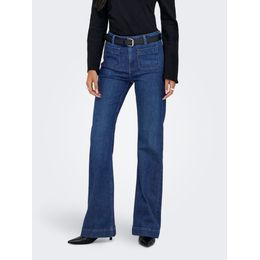 Only Damen Bootcut-Jeans "ONLMADISON HW POCKET FL DNM GEN533 NOOS"dunkelblau denim, Gr. 28, unifarben, Denim/Jeans, Obermaterial: 90% Baumwolle, 8%