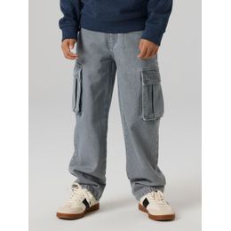 name it Kinder Straight-Jeans "NKMRYAN ST CARGO JEANS 5910-ZD NOOS"light grau denim, Gr. 140, unifarben, Denim/Jeans, Obermaterial: 98% Baumwolle, 2%