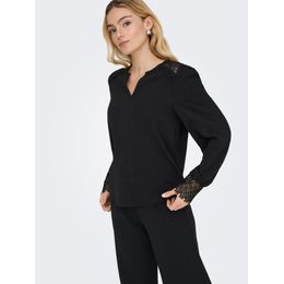Langarmbluse Only "ONLCERENA METTE L/S LACE VNECK TOP WVN", Damen, Gr. M, schwarz, Web, Obermaterial: 100% Polyester, unifarben, regular fit normal, V-Ausschnitt, Blusen, Kunstfaser, regular fit, V-Ausschnitt