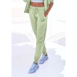 Buffalo Damen Jogginghose, Gr. 32, gr&uuml;n, angeraute Sweatware, Obermaterial: 60% Baumwolle, 40% Polyester, unifarben, Hosen, mit seitlichen