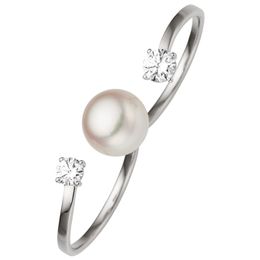 Jobo Damen Perlenring "Ring Zweifingerring", 54, Perlen Wei&szlig;gold 333wei&szlig;gold 333, Perlen, Wei&szlig;gold 333, Fingerringe, 333 Wei&szlig;gold mit Perle und 2