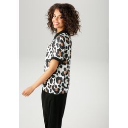 Aniston CASUAL Damen Kurzarmbluse, schwarz, Gr. 38, bedruckt, gemustert, Web, Obermaterial: 100% Viskose, Blusen, im extravaganten Animal-Print-