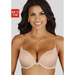 Lascana Damen Push-up-BH, Gr. 90, beige, Spitze, Obermaterial: 60% Polyamid, 35% Polyester, 5% Elasthan, BHs, mit Vorderverschluss und transparenten