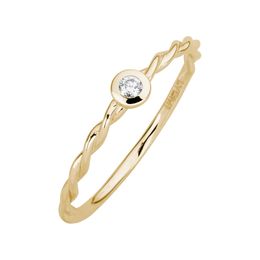LYOMI Damen Fingerring "585/- Gelbgold 1 synth. Diam. 0,04ct.", 050 (15,9), 0,04 VS = sehr kleine Einschl&uuml;sse, Gold, gold, Gold, Fingerringe