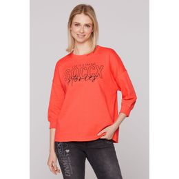 SOCCX Damen Sweaterjuicy coral, Gr. L, bedruckt, Sweatware, Material: 100% Baumwolle, Sweatshirts, mit &uuml;berschnittenen Schultern