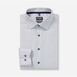 Langarmhemd OLYMP "Luxor 24/Seven", Herren, Gr. 44, N-Gr, graugr&uuml;n, Web, Obermaterial: 64% Baumwolle, 27% Polyester, 9% Elasthan, normal, 2-Knopf-Manschette, Hemden, Businesshemd, modern fit, New Kentkragen