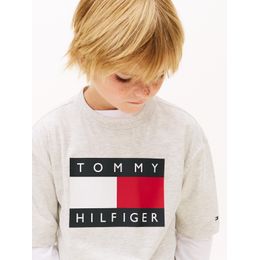 Tommy Hilfiger Jungen T-Shirtlight grau heather, Gr. 16, meliert, Single Jersey, Obermaterial: 100% Baumwolle, Shirts, Regular fit, f&uuml;r Kinder bis 16