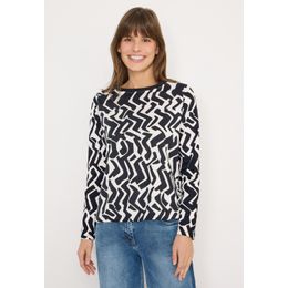 Langarmshirt Cecil, Damen, Gr. L (42), light greige, Web, 50% Baumwolle, 50% Modal, gemustert, normal normal, U-Boot-Ausschnitt, abgesteppt, Shirts Langarmshirt, mit grafischem Muster