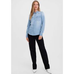 V&eacute;ro Moda VERO MODA Damen Jeansbluse "VMMARIA LS DENIM SLIM SHIRT MIX NEW"light blau denim, Gr. XL, Abriebeffekte, unifarben, Denim/Jeans, Obermaterial: 100%