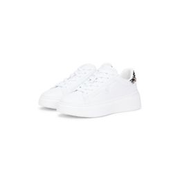 Tommy Hilfiger Damen Plateausneaker "ANIMAL PRINT PLATFORM SNEAKER", Gr. 36, wei&szlig;, Leder, Schuhe, Schn&uuml;rer, Halbschuh, Freizeitschuh, gepunkteter