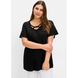 sheego Damen T-Shirt "T-Shirt", schwarz, Gr. 40, unifarben, 95% Viskose, 5% Elasthan, Shirts