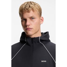 BOSS Green Herren Sweatjacke, schwarz, Gr. L, unifarben, Piqu&eacute;, Obermaterial: 53% Baumwolle, 44% Polyester, 3% Elasthan, Sweatjacken, mit Kapuze,
