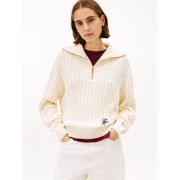 Tommy Hilfiger Damen Troyer "CO CABLE MID GG 1/2 ZIP LS SWT"calico, Gr. XXXL, unifarben, Strick, Obermaterial: 100% Baumwolle, Pullover, mit