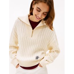 Tommy Hilfiger Damen Troyer "CO CABLE MID GG 1/2 ZIP LS SWT"calico, Gr. XXXL, unifarben, Strick, Obermaterial: 100% Baumwolle, Pullover, mit