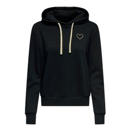 Only CARMAKOMA Damen Kapuzensweatshirt "CARNOLI L/S HEART HOOD SWT NOOS"schwarz detail:gold string, heart emb, Gr. S, unifarben, Sweatware,