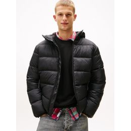 Tommy Jeans Herren Steppjacke "HOODED LOGO PUFFER"schwarz, Gr. M, unifarben, Web, Obermaterial: 100% Polyamid, Jacken, Winterjacke Steppjacke W