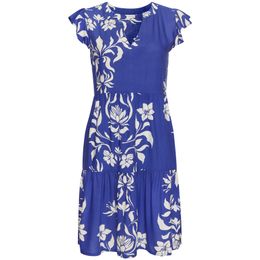 Lascana Damen Sommerkleid, beige, Gr. 46, bedruckt, Web, Obermaterial: 100% Viskose, Kleider, mit Volants