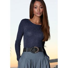 Lascana Damen Strickpullover, blau, Gr. 36, Glitzermuster, leicht gl&auml;nzend, Strick, Obermaterial: 80% Viskose, 20% metallisierte Fasern, Pullover,