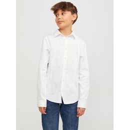 Jack & Jones Jungen Langarmhemd "JPRPARMA cool, elastisch, kombinierbar", wei&szlig;, Gr. 128, JACK & JONES JUNIOR, unifarben, Web, Obermaterial: 98% Baumwolle, 2%