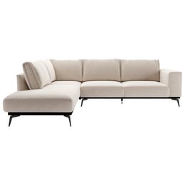 Mid.you Ecksofa, Creme, Metall, 6-Sitzer, F&uuml;llung: Polyurethan (Pur), Silikon, Ottomane links, L-Form, 293x200 cm, Made in EU, Wohnzimmer, Sofas & Couches, Wohnlandschaften, Ecksofas