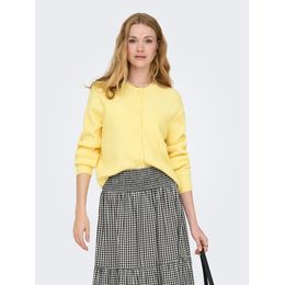 Jacqueline de Yong Strickjacke JDY "JDYLUMI LIFE L/S BUTTON CARDIGA KNT NOOS", Damen, Gr. L, golden haze detail:melange, Strick, Obermaterial: 52% Polyester, 41% Polyacryl, 4% Wolle, 3% Elasthan, meliert, regular fit normal, Rundhals, Strickjacken Strickjacke