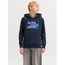 Jack & Jones Kinder Kapuzensweatshirt "JJELOGO SWEAT HOOD 2 COL AW25 NOOS JNR"navy blazer detail:hellwei&szlig;, dazzling blau, Gr. 140, JACK & JONES JUNIOR, bedruckt,