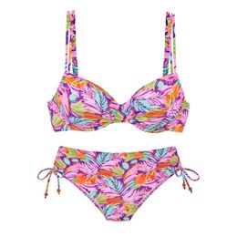 Vivance Damen B&uuml;gel-Bikinilila bedruckt, Gr. 38, bedruckt, Microfaser, Bikini-Sets, mit farbenfrohem Bl&auml;tterdruck