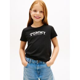 T-Shirt Tommy Hilfiger, M&auml;dchen, Gr. 92, schwarz, Single Jersey, Obermaterial: 60% Baumwolle, 40% Polyester, unifarben, regular fit normal, Rundhals, eingesetzt abgesteppte Kante, Shirts T-Shirt, Regular fit, f&uuml;r Kinder bis 16 Jahre