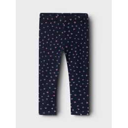 Leggings name it "innen angeraut NMFDAVINA SWEAT FLEECE LEGGING", M&auml;dchen, Gr. 116, N-Gr, blau (schwarz sapphire aop:heart), Jersey, Obermaterial: 66% Polyester, 30% Baumwolle, 4% Elasthan, bedruckt, regular fit normal, Hosen Leggings
