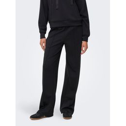 Schlupfhose Only "ONLALINA LIFE LEO STRING PANT SWT", Damen, Gr. L (40), N-Gr, schwarz detail:leo sateen string, Milano Rib, Obermaterial: 93% Polyester, 7% Elasthan, unifarben mit Farbeinsatz, regular fit kn&ouml;chellang, Hosen Schlupfhose, Sommerhose