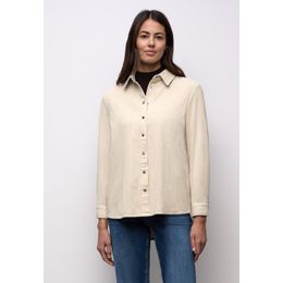 Langarmbluse Street One, Damen, Gr. 44, beige (cotton beige), Web, 100% Baumwolle, unifarben, normal normal, V-Ausschnitt, B&uuml;ndchen, Blusen, aus reiner Baumwolle