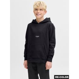 Jack & Jones Kinder Kapuzensweatshirt "JJESOHO SWEAT HOOD NOOS JNR", schwarz, Gr. 128, JACK & JONES JUNIOR, bedruckt, angeraute Sweatware, Obermaterial: 80%
