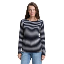 Tom Tailor Damen Langarmshirtnavy sanftes wei&szlig; tee stripe, Gr. M, gestreift, Jersey, Obermaterial: 97% Baumwolle, 3% Elasthan, Shirts, mit Streifen