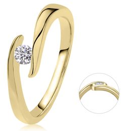 ONE ELEMENT Damen Diamantring "0,15 ct Diamant Brillant Spannfassung Ring aus 585 Gelbgold", 58, 0,15, Diamanten Gelbgold 585 Gold, gold, Diamanten,