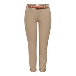 Only Damen Chinohose "ONLBIANA &ndash; Chinohose mit G&uuml;rtel und Umschlagsaum", braun, Gr. 40, unifarben, Web, Obermaterial: 98% Baumwolle, 2% Elasthan,