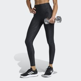 Damen Trainingstights "OPTIME AOP", schwarz, Gr. L, adidas Performance, Obermaterial: 77% Polyester, 23% Elasthan, Hosen, f&uuml;r Fitness und Workout,