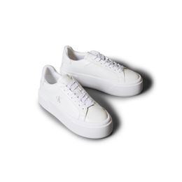 Damen Plateausneaker "FLATFORM LACE UP LTH MG", Calvin Klein Jeans, Gr. 37, wei&szlig;, Leder, unifarben, Schuhe, Schn&uuml;rschuh, Halbschuh, Freizeitschuh mit