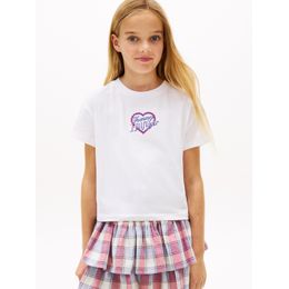 T-Shirt Tommy Hilfiger, M&auml;dchen, Gr. 4 (104), wei&szlig;, Single Jersey, Obermaterial: 93% Baumwolle, 7% Elasthan, unifarben, regular fit kurz, Rundhals, eingesetzt abgesteppte Kante, Shirts T-Shirt, Regular fit, Kinder bis 16 Jahre