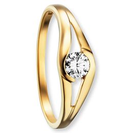 ONE ELEMENT Damen Goldring "Zirkonia Ring aus 333 Gelbgold", 48,mit Zirkonia, Gelbgold 333 Goldgold, Gelbgold 333, Gold, Fingerringe, Zartes Emblem &ndash;
