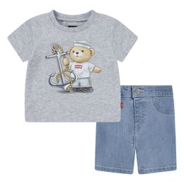 LEVI'S KIDS M&auml;dchen T-Shirt & Shorts "LVB LEVI ANCHOR TEE DENIM SET", grau, Gr. 9M, meliert, Obermaterial: 54% Baumwolle, 27% Polyester, 17% Viskose,