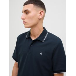 Jack & Jones JACK & JONES Herren Poloshirt "JJEAUSTIN POLO SS NOOS", blau, Gr. M, bestickt, unifarben, Jersey, Obermaterial: 58% Polyester, 40% Baumwolle, 2%