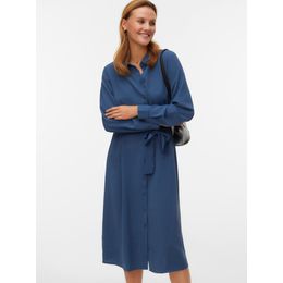 V&eacute;ro Moda VERO MODA Damen Midikleid "VMESME LS CALF SHIRT DRESS WVN GA"schwarz denim, Gr. M, unifarben, Web, Obermaterial: 100% Polyester, Kleider, Sommerkleid