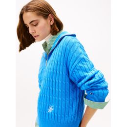 Tommy Hilfiger Damen Troyer "CO CABLE MID GG 1/2 ZIP LS SWT"mesmerizing blau, Gr. M, unifarben, Strick, Obermaterial: 100% Baumwolle, Pullover, mit