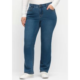 sheego Damen Bootcut-Jeans, blau, Gr. 50, unifarben, 99% Baumwolle, 1% Elasthan, Jeans