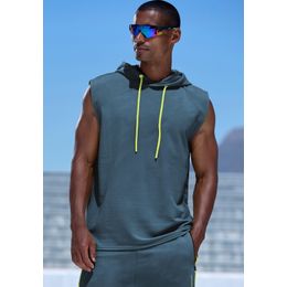 Herren Kapuzensweatshirt, gr&uuml;n, Gr. L, LE JOGGER PERFORMANCE, kontrastfarbene Details, unifarben mit Farbeinsatz, Sweatware, Obermaterial: 50%