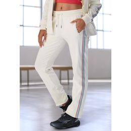 H.I.S. H.I.S Damen Jogginghoseecru, Gr. XS, unifarben mit Farbeinsatz, Interlock, Obermaterial: 100% Baumwolle, Hosen, mit seitlichem Tapestreifen