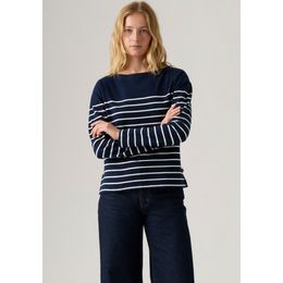 Levi's Langarmshirt LEVI'S "MARIN STRIPE TOP", Damen, Gr. XS (34), magnolia stripe navy, Sweatware, Obermaterial: 100% Baumwolle, gestreift, normal h&uuml;ftbedeckend, Rundhals, Shirts Langarmshirt, Saum mit kurzen Seitenschlitzen