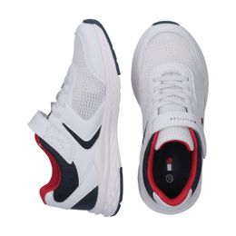 Tommy Hilfiger M&auml;dchen Sneaker, Gr. 32wei&szlig;, blau, Lederimitat, Textil, Schuhe, Sportschuh, Schlupfschuh, Freizeitschuh mit Elastic Laces